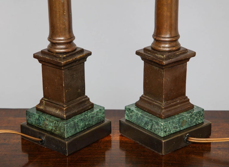 Pair of Bronze Column Lamps at 1stDibs
