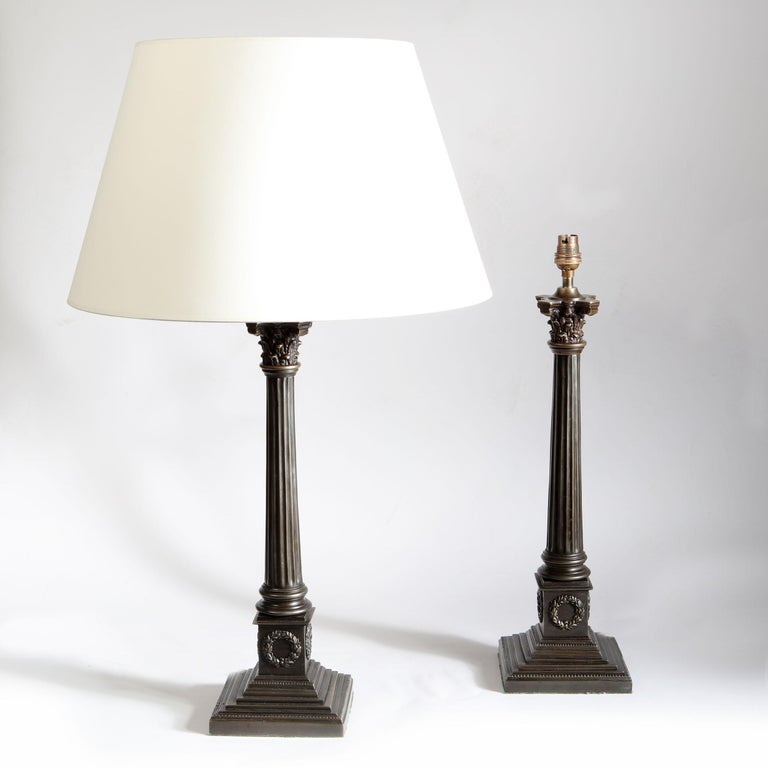 Pair of Bronze Column Lamps at 1stDibs