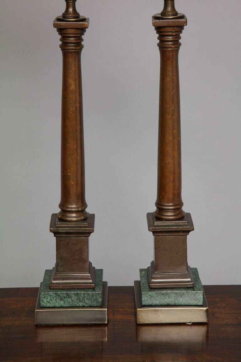 Pair of Bronze Column Lamps at 1stDibs