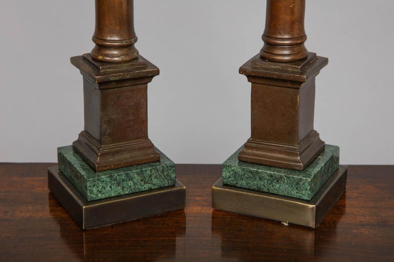 Pair of Bronze Column Lamps at 1stDibs