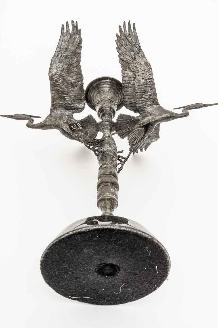 Pair of Bronze Crane Candlesticks For Sale at 1stDibs