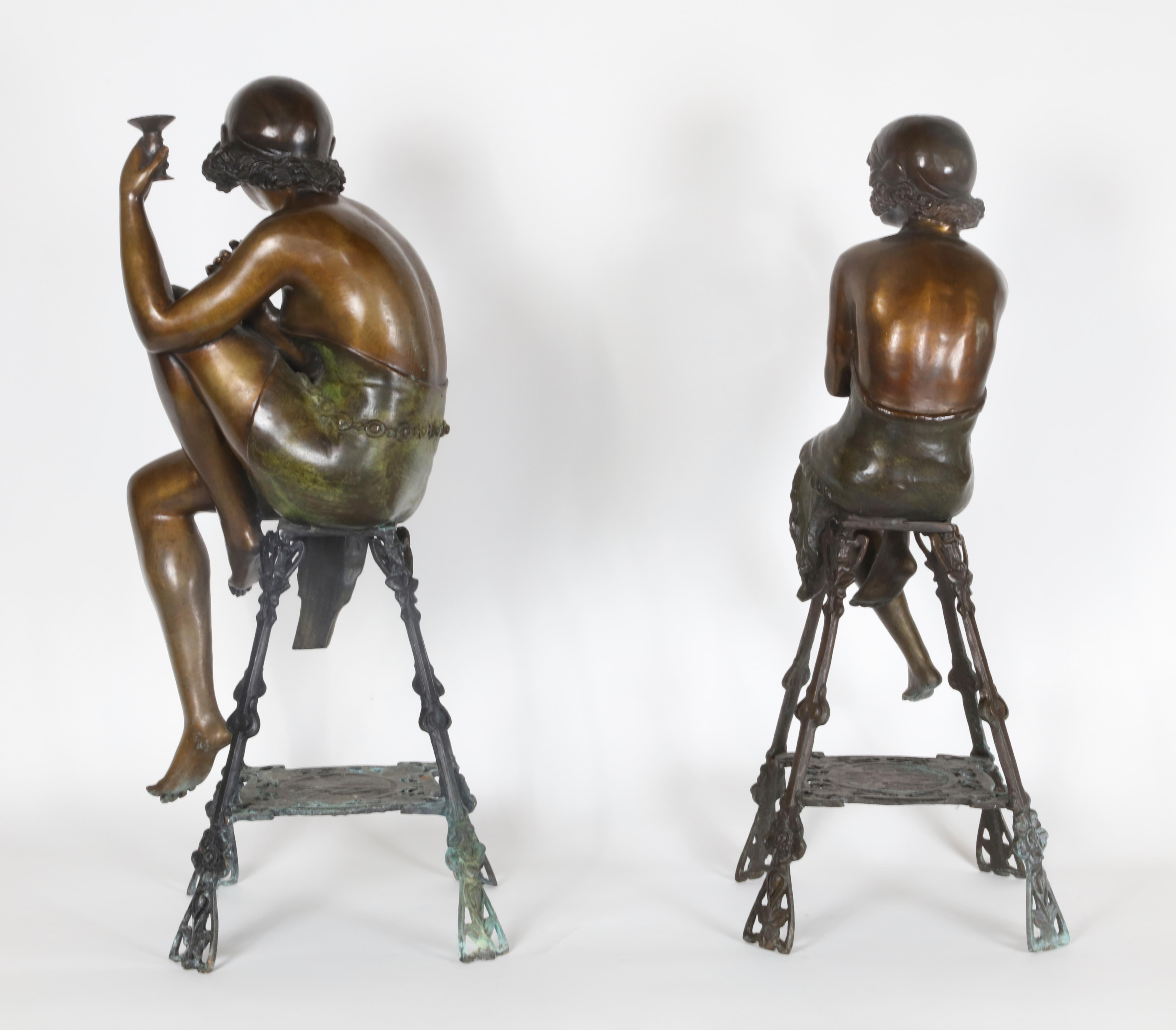 Pair of Bronze Flapper Girls on Pedestals by Ferdinado De Luca at 1stDibs