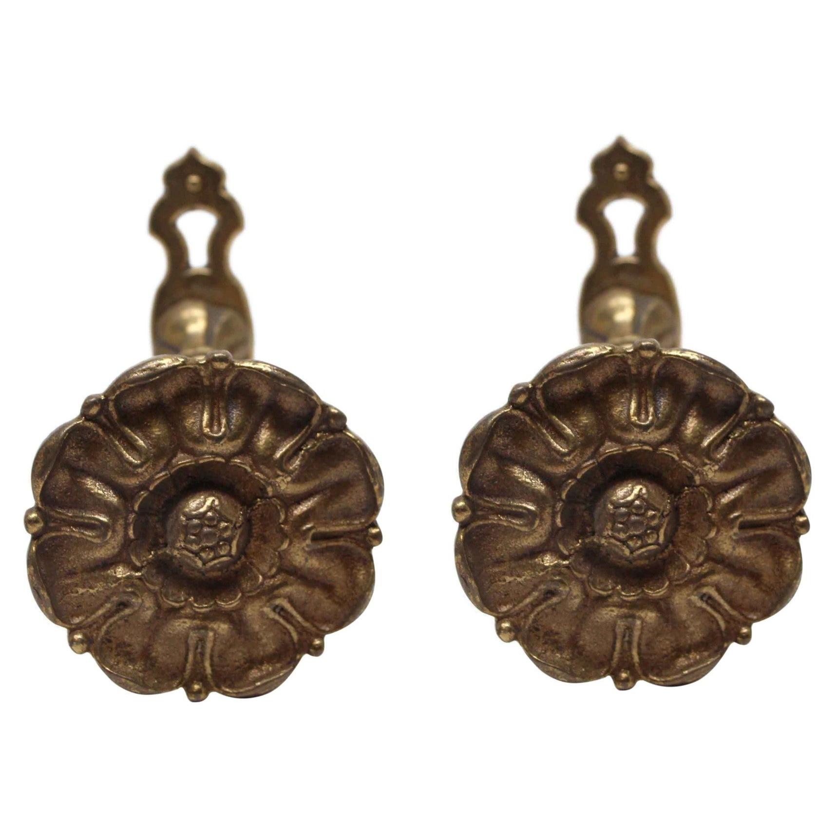 20th C. NYC Waldorf Pair of Bronze Floral Curtain Drapery Tiebacks For ...