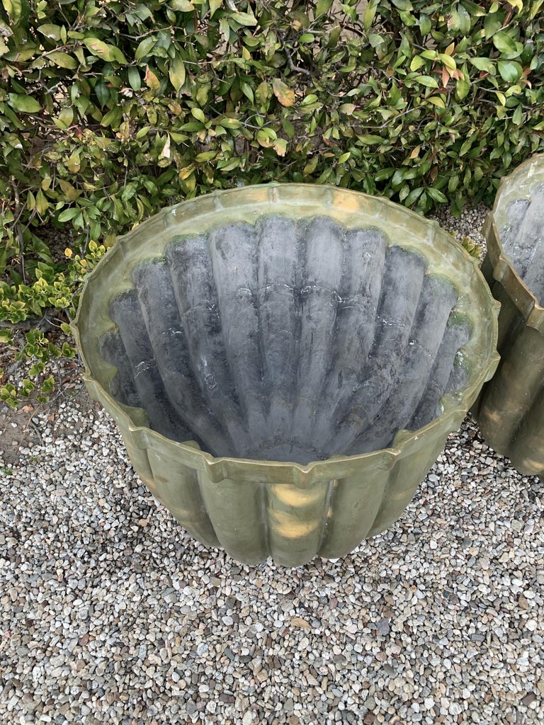 Pair of Bronze Fluted Planters at 1stDibs