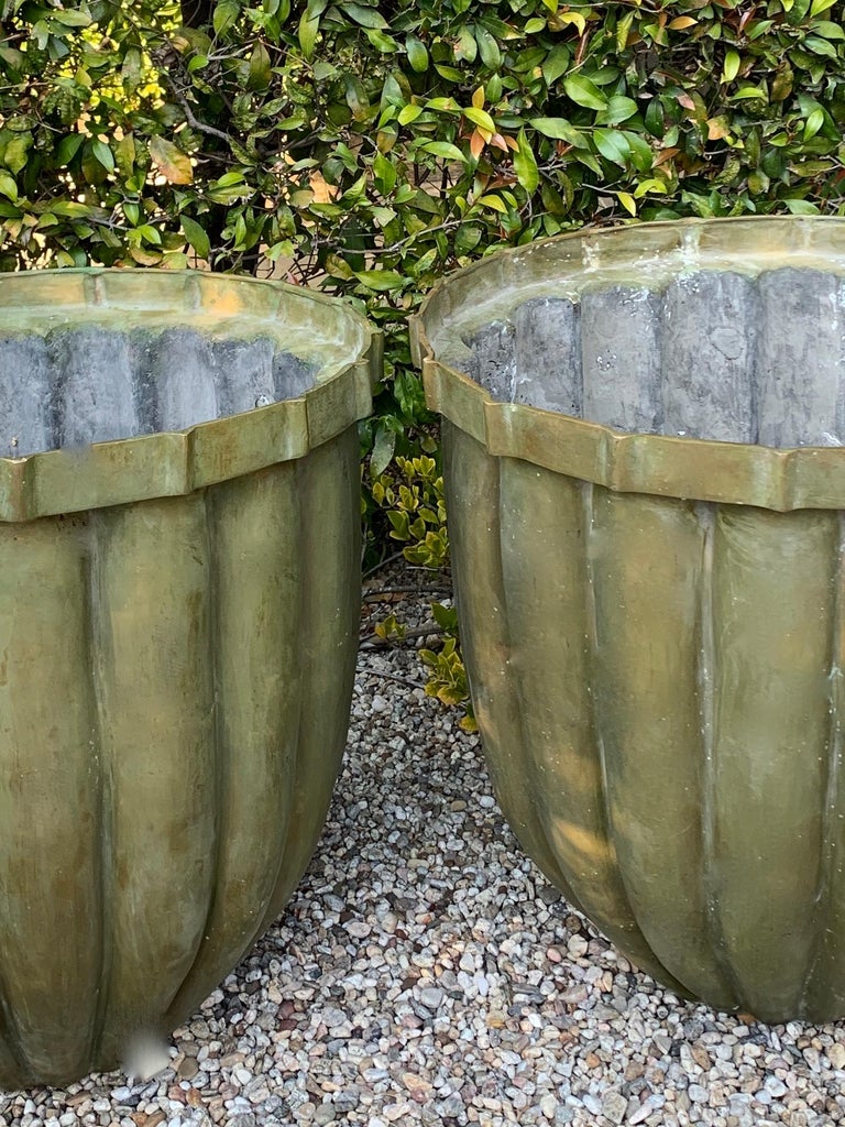 Pair of Bronze Fluted Planters at 1stDibs