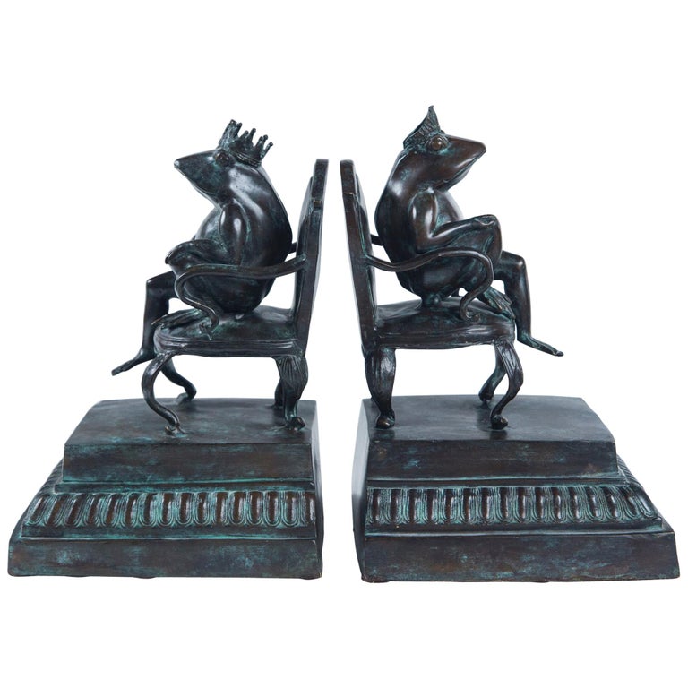 Pair of Bronze Frog Bookends at 1stDibs