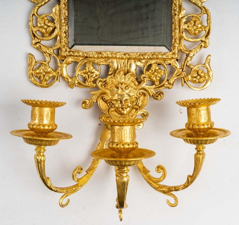 Pair of Bronze Gilt Leaf Mirror Wall Lights For Sale at 1stDibs