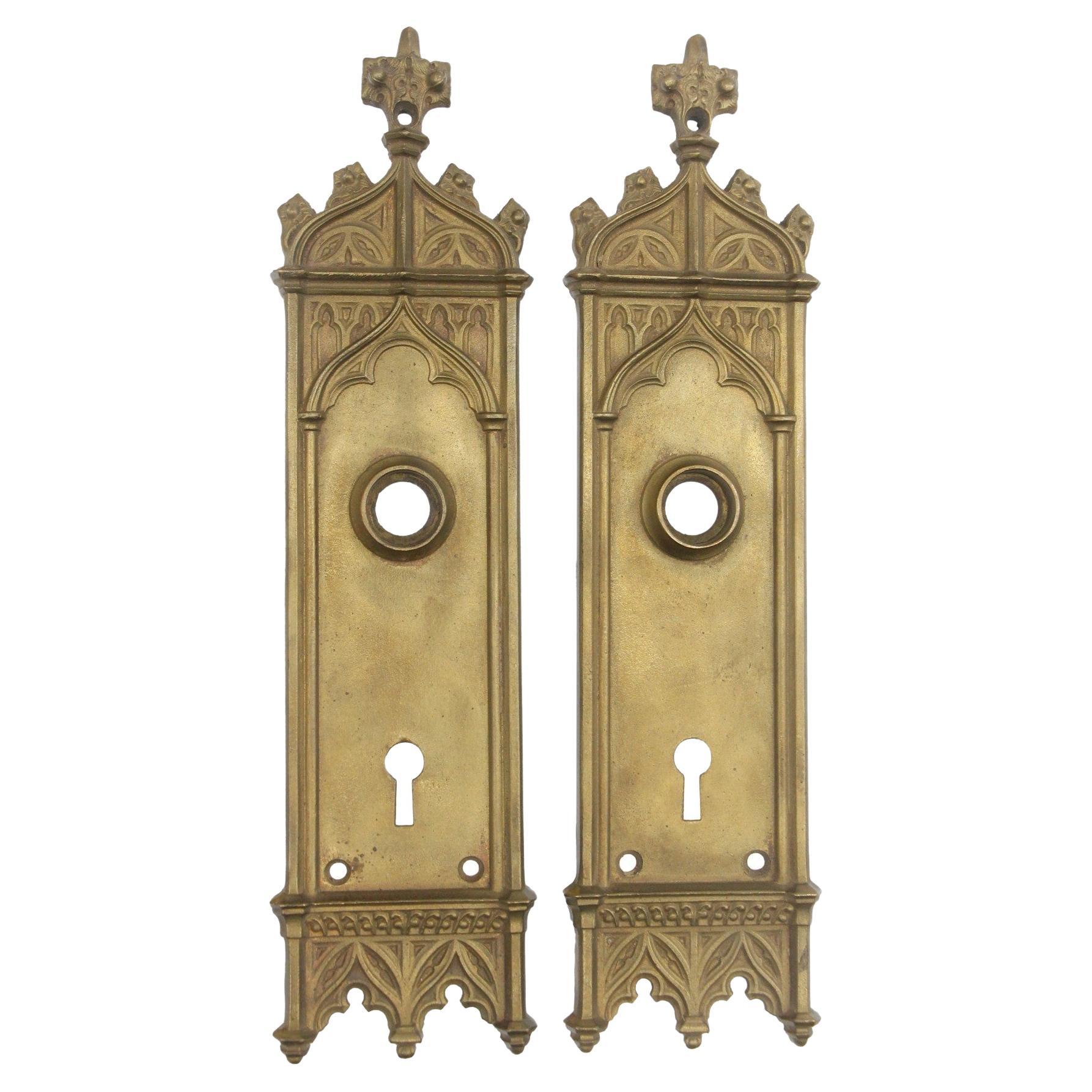 Pair of Bronze Gothic Door Back Plates W/ Keyholes by Reading Hardware ...