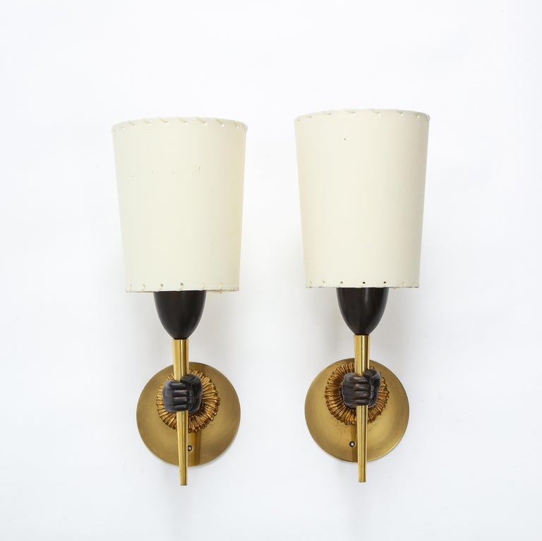 Pair of Bronze "Hands" Sconces in Dual Patina by Maison Jansen, France ...