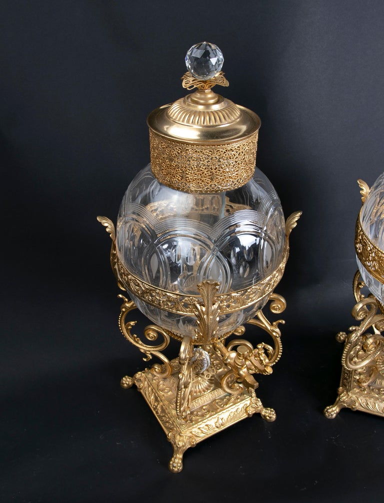 Pair of Bronze Jars Holding Lidded Glass Container at 1stDibs ...