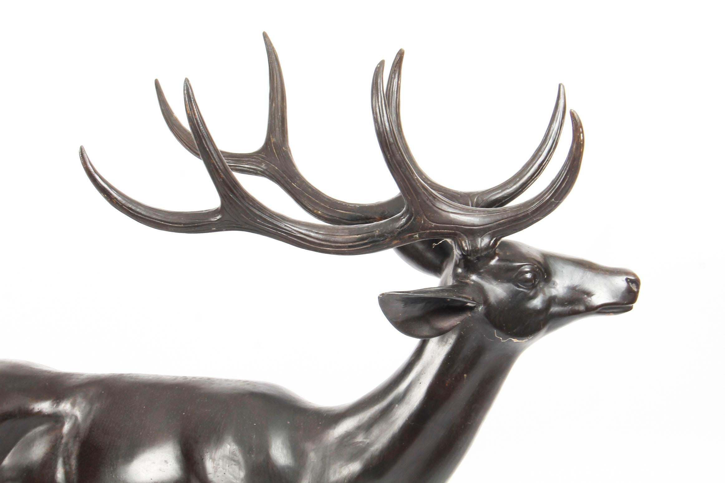 Pair of Bronze Life-Size Fallow Deer Stags, Late 20th Century at ...