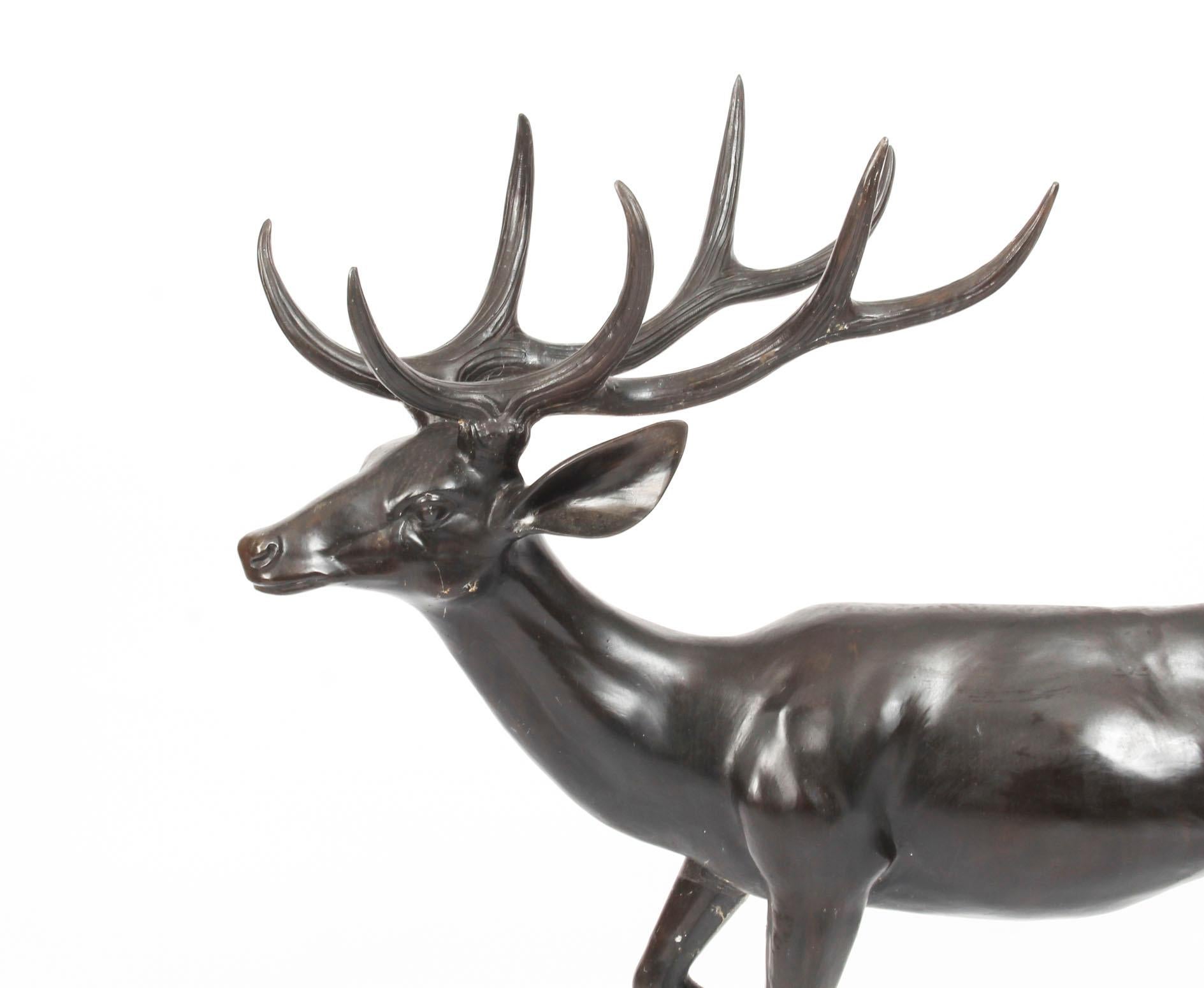 Pair of Bronze Life-Size Fallow Deer Stags, Late 20th Century at ...