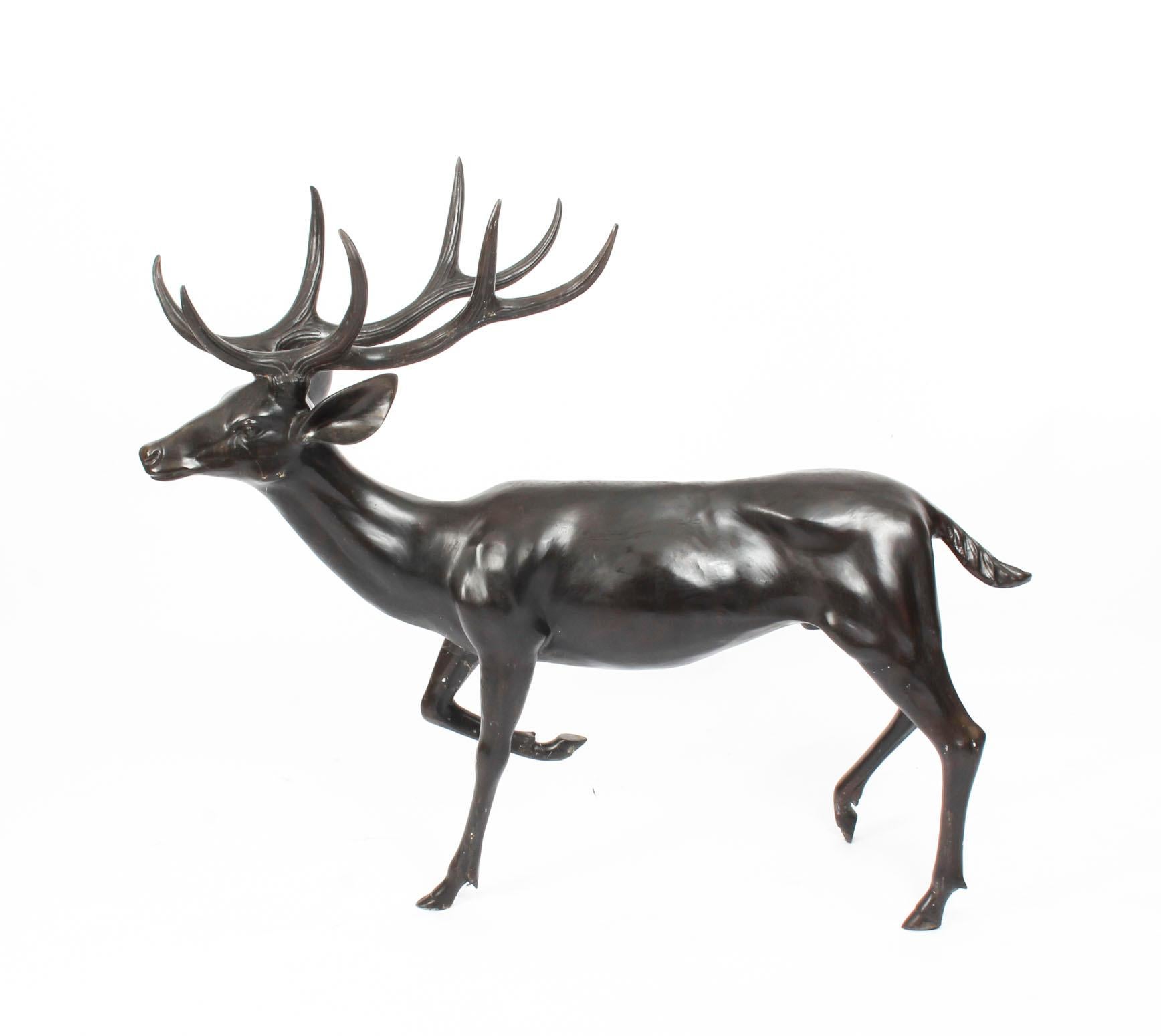 Pair of Bronze Life-Size Fallow Deer Stags, Late 20th Century at ...