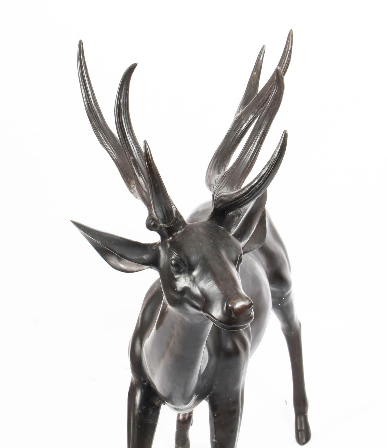 Pair of Bronze Life-Size Fallow Deer Stags, Late 20th Century at ...