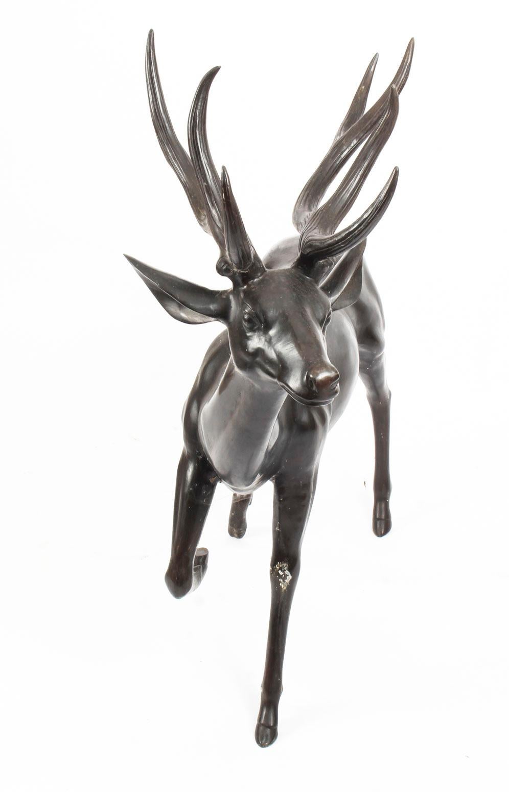 Pair of Bronze Life-Size Fallow Deer Stags, Late 20th Century at ...