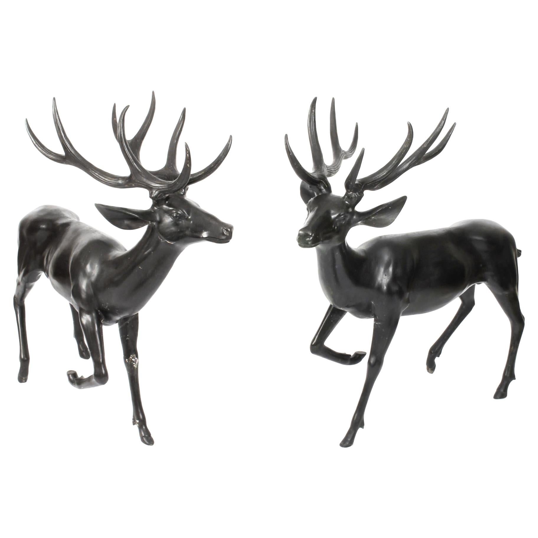 Pair of Bronze Life-Size Fallow Deer Stags, Late 20th Century at ...