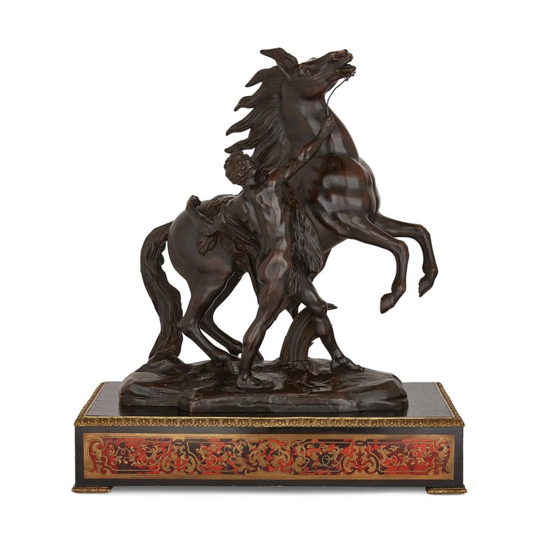 Pair of Bronze Marly Horses on Boulle Style Marquetry Stands For Sale ...