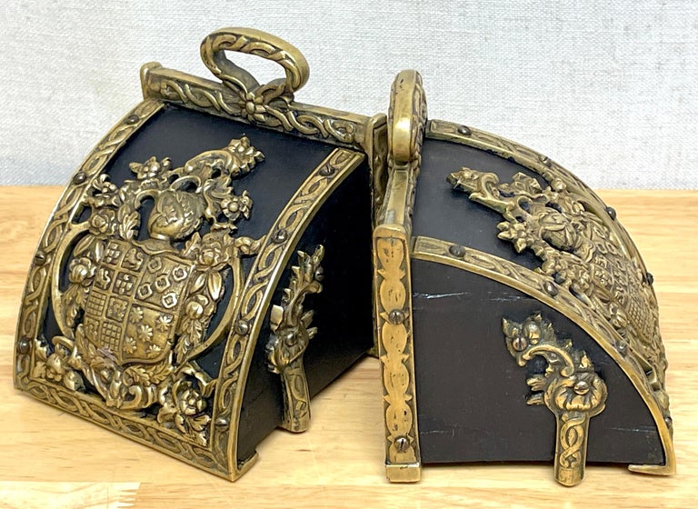 Pair of Bronze Mounted Armorial Motif Ebonized Wood Stirrup Motif ...