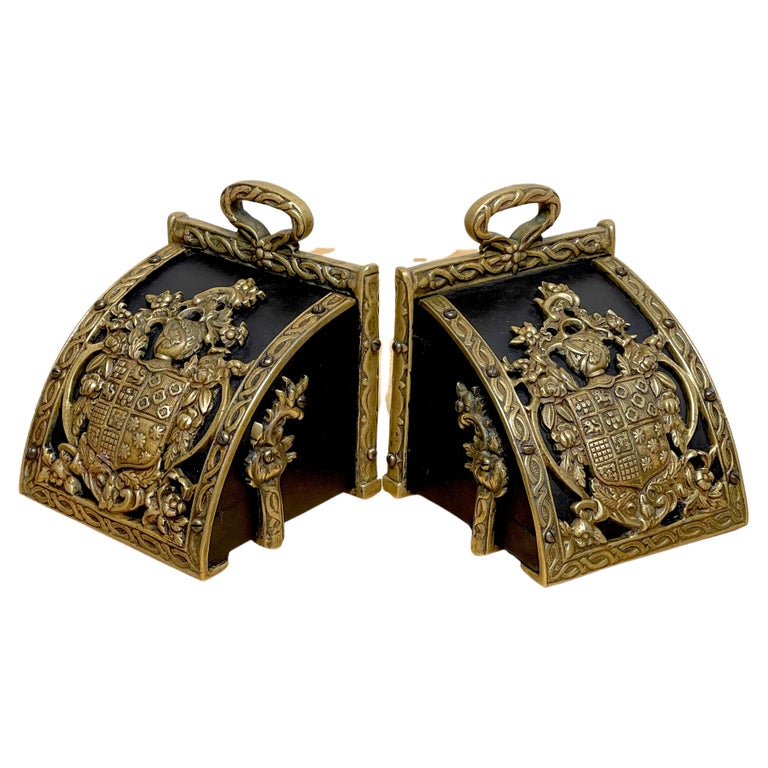 Pair of Bronze Mounted Armorial Motif Ebonized Wood Stirrup Motif ...