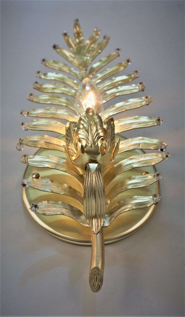 Pair of Bronze Palm Tree Leaf Wall Sconces For Sale at 1stDibs