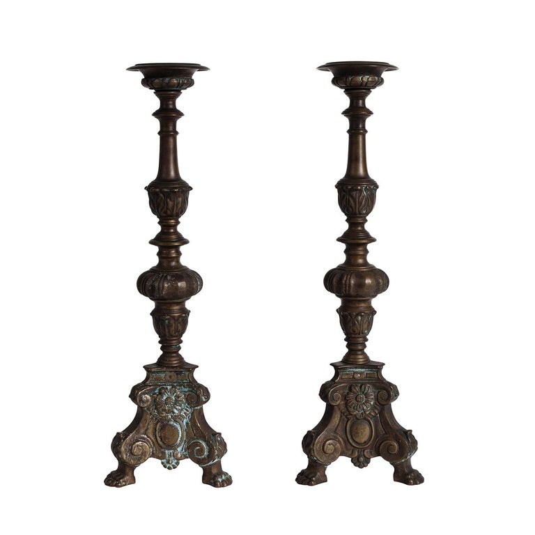 Pair of Bronze Pricket Sticks Candle Holders For Sale at 1stDibs