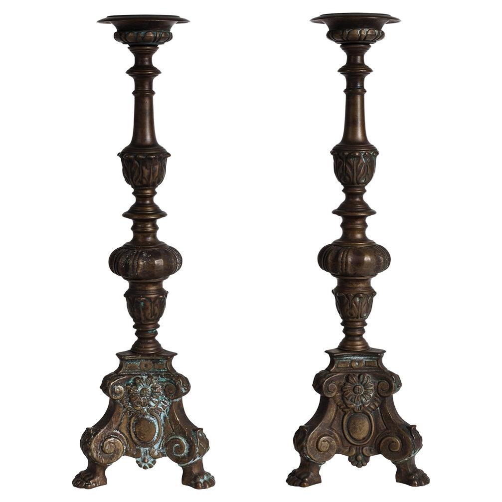 Pair of Large Wood Candlesticks For Sale at 1stDibs