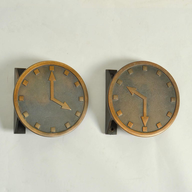 Architectural Pair of Bronze Push and Pull Door Handles as Clocks For ...