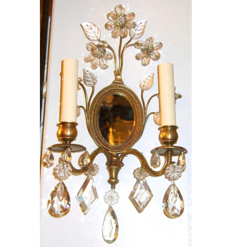 Pair of Bronze Sconces with Mirror Inset For Sale at 1stDibs