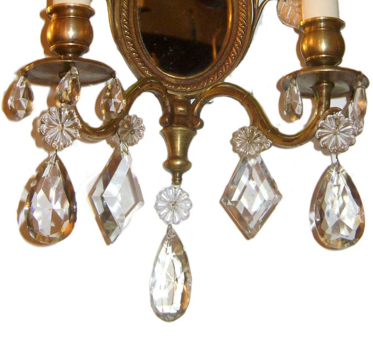 Pair of Bronze Sconces with Mirror Inset For Sale at 1stDibs