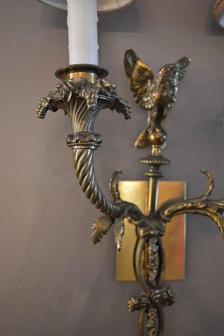 Pair of Bronze Sconces with Shades For Sale at 1stDibs