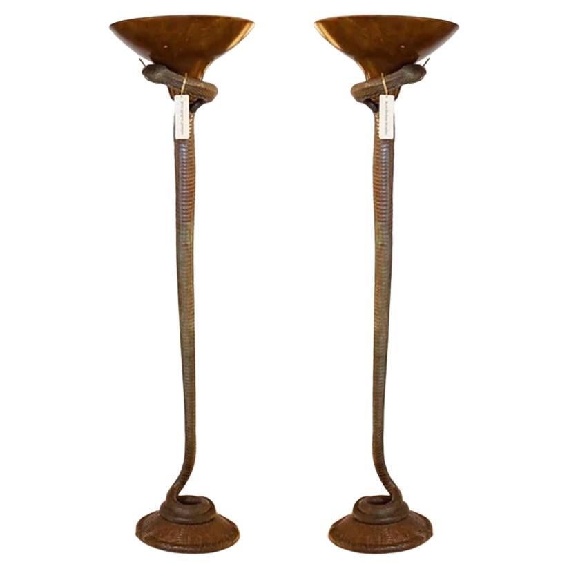 Pair of Bronze Snake Floor Lamps, circa 1970 after Edgar Brandt For ...