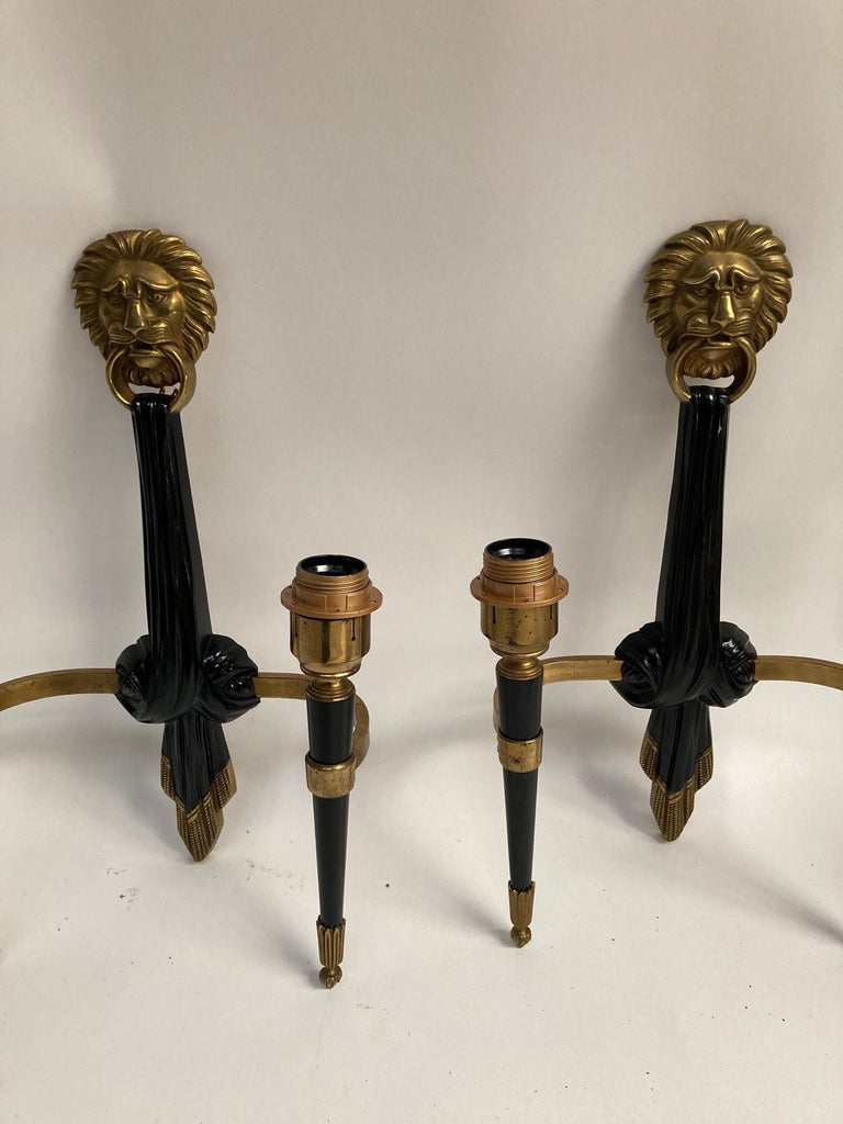 Pair of Bronze Wall Light Attributed to Jansen For Sale at 1stDibs