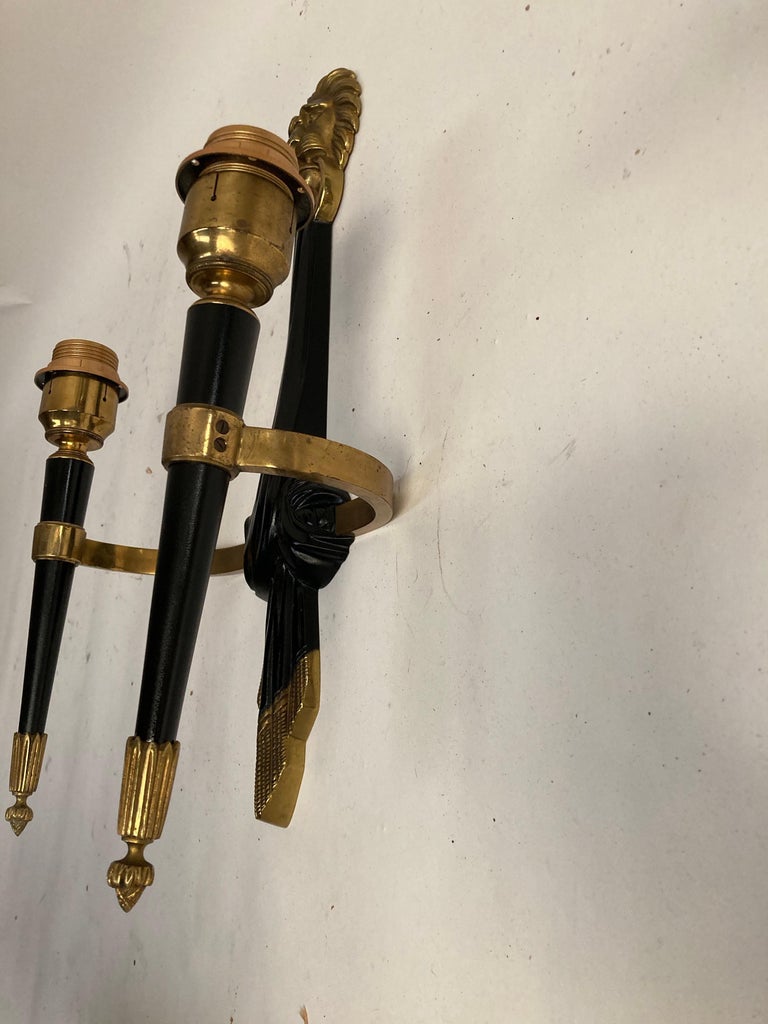Pair of Bronze Wall Light Attributed to Jansen For Sale at 1stDibs