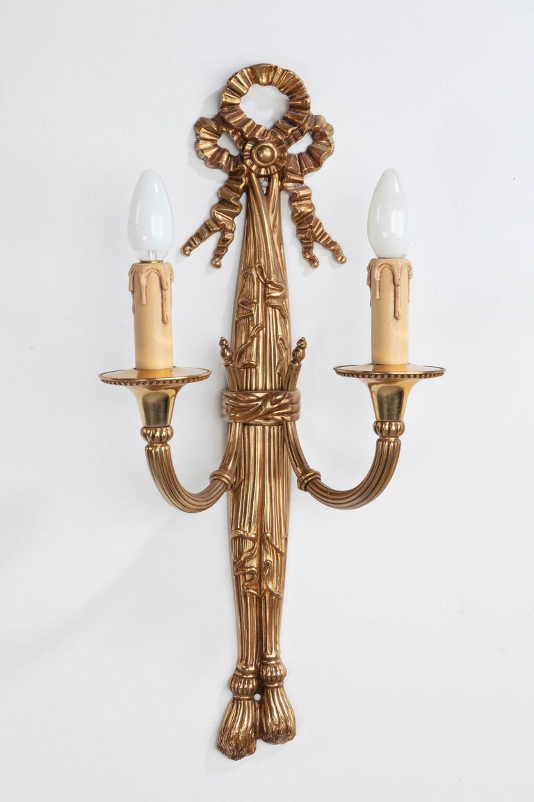 Pair of Bronze Wall Lights in the Manner of Robert Adam For Sale at 1stDibs