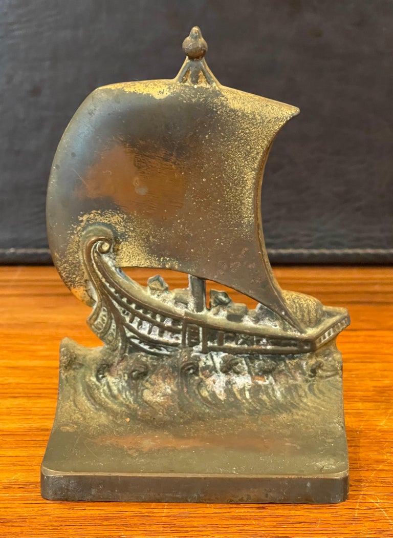 Pair of Bronze Wash "Viking Ship" Bookends by Bradley and Hubbard For ...