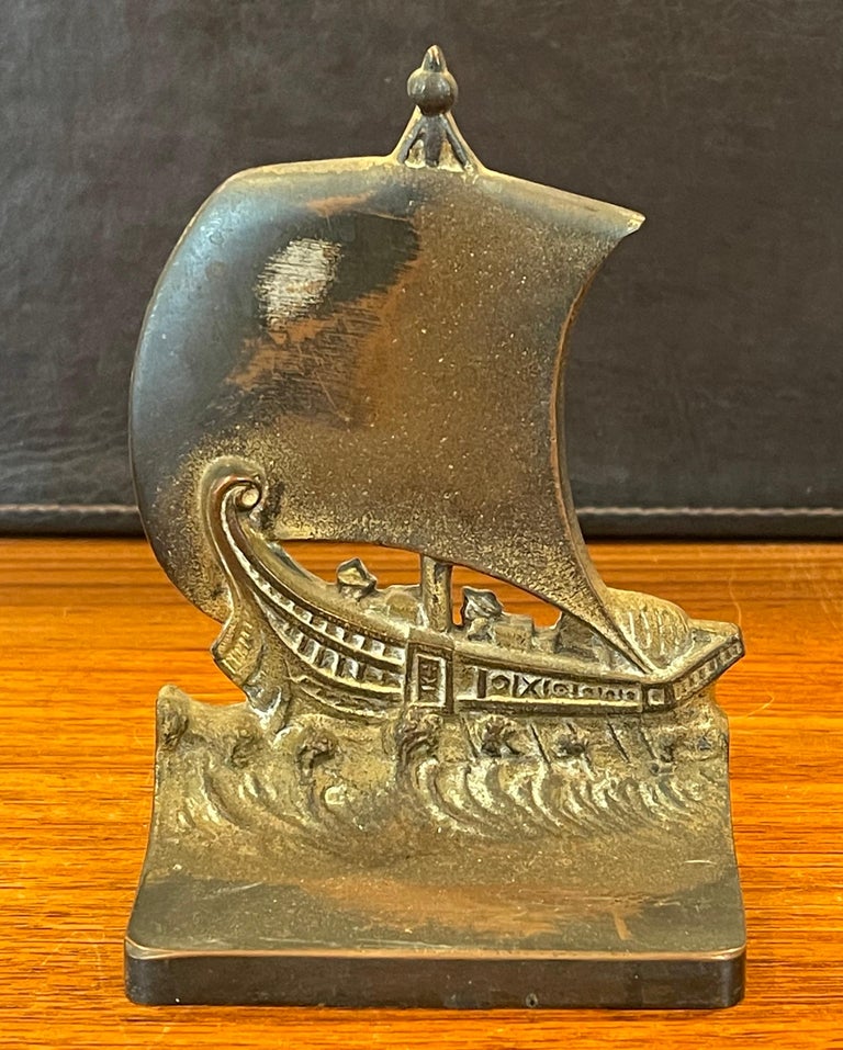 Pair of Bronze Wash "Viking Ship" Bookends by Bradley and Hubbard For ...
