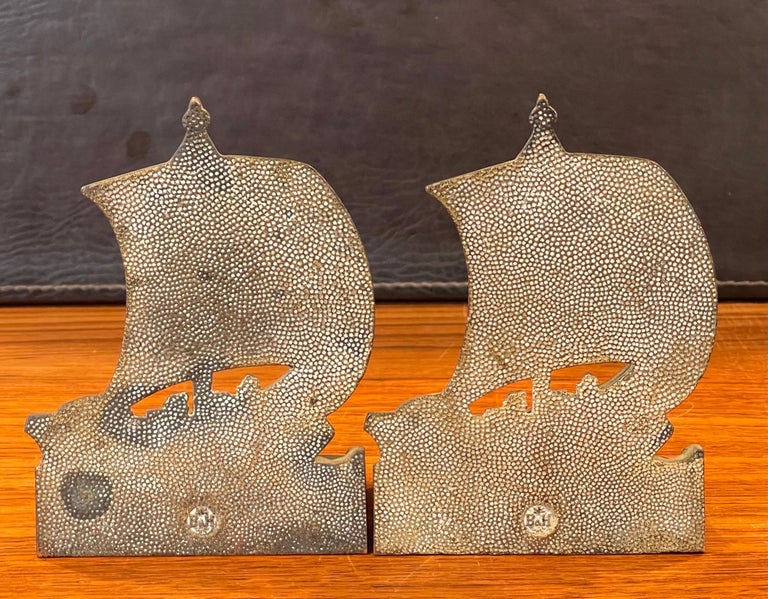 Pair of Bronze Wash "Viking Ship" Bookends by Bradley and Hubbard For ...