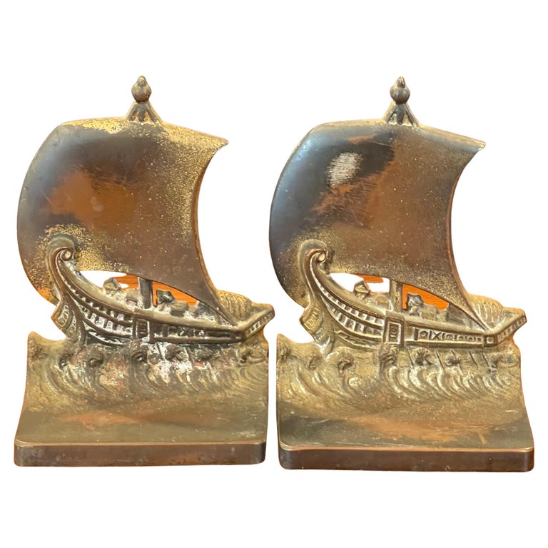 Pair of Bronze Wash "Viking Ship" Bookends by Bradley and Hubbard For ...