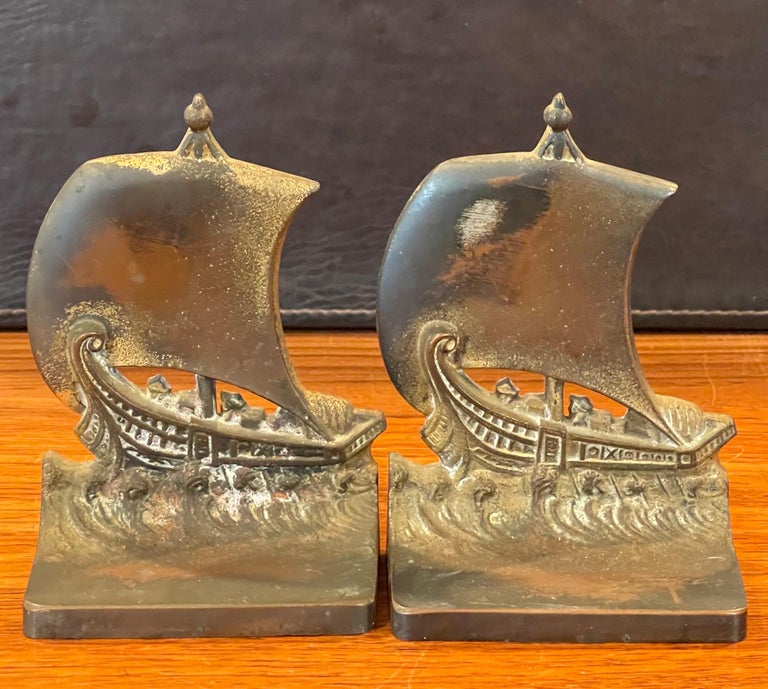 Pair of Bronze Wash "Viking Ship" Bookends by Bradley and Hubbard For ...