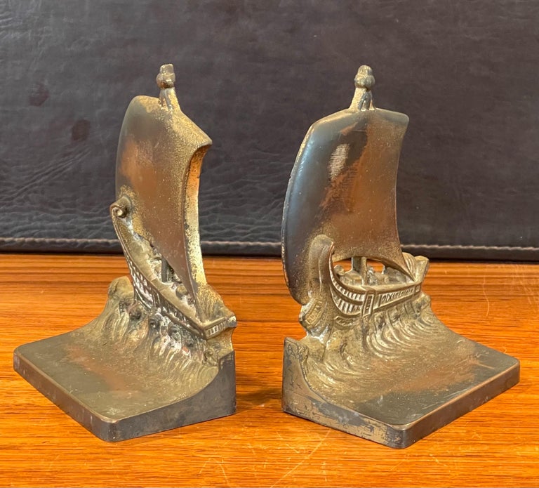 Pair of Bronze Wash "Viking Ship" Bookends by Bradley and Hubbard For ...