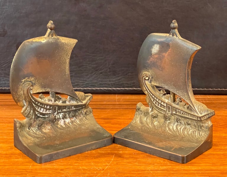 Pair of Bronze Wash "Viking Ship" Bookends by Bradley and Hubbard For ...