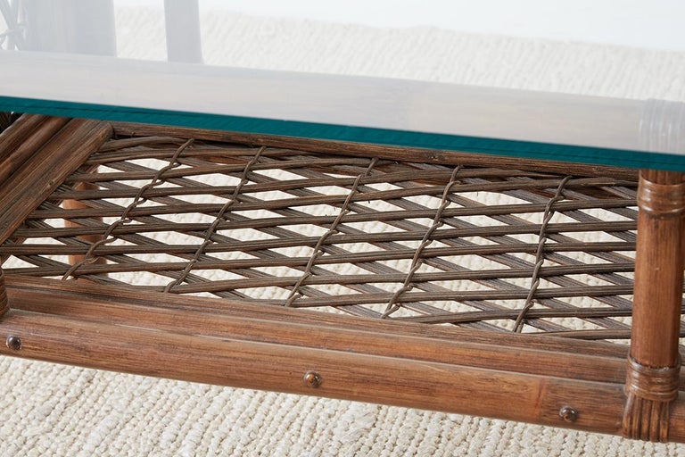 Pair of Brown Jordan Style Bamboo Rattan Side Tables For Sale at 1stDibs