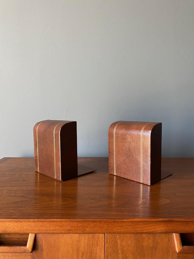 Pair of Brown Leather Bookends, circa 1970 at 1stDibs