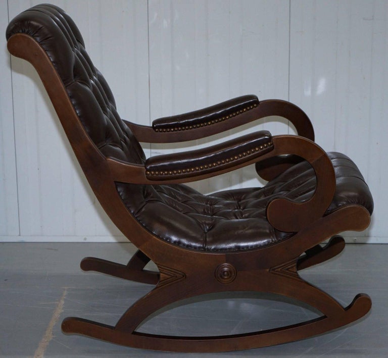 Pair of Brown Leather Chesterfield Slipper Rocking Armchairs Library ...