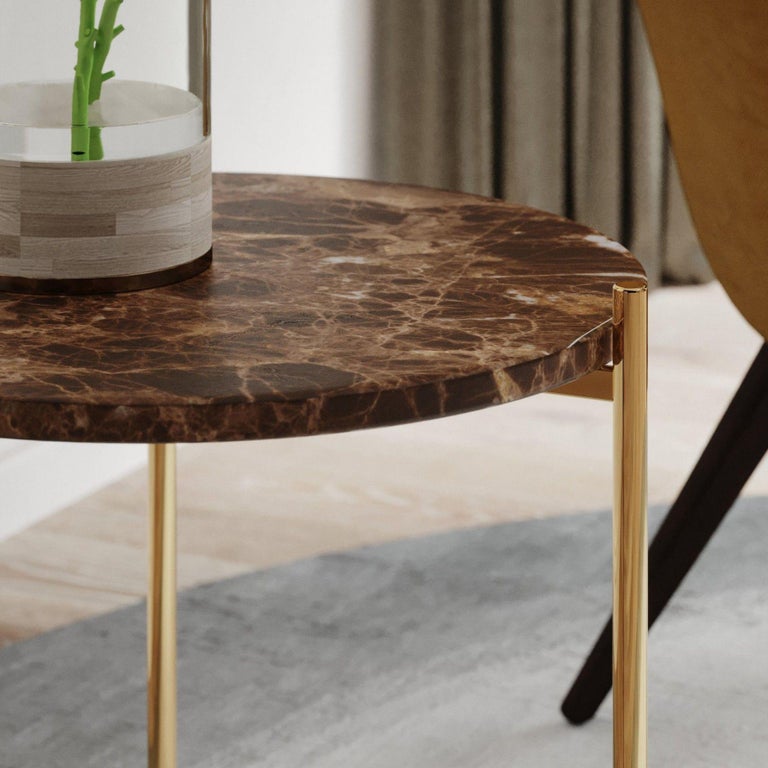 Pair of Brown Marble Gold Side Tables For Sale at 1stDibs