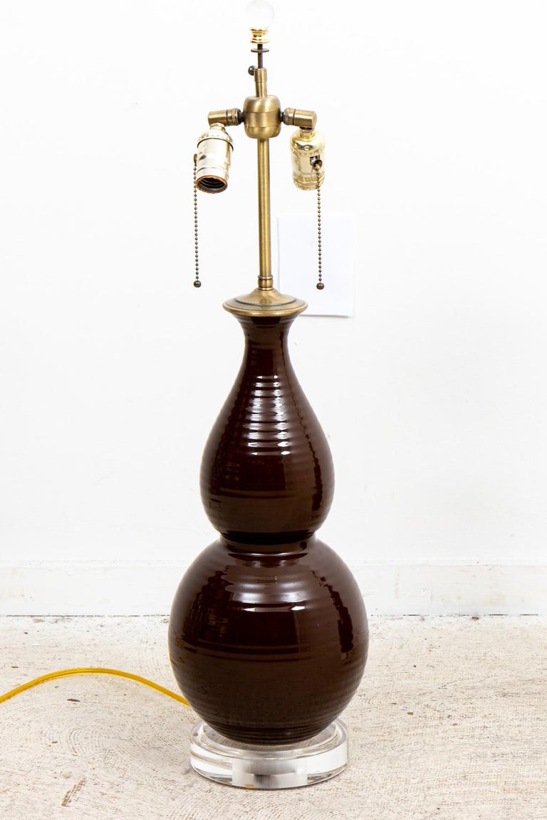 Pair of Brown Porcelain Gourd Lamps For Sale at 1stDibs