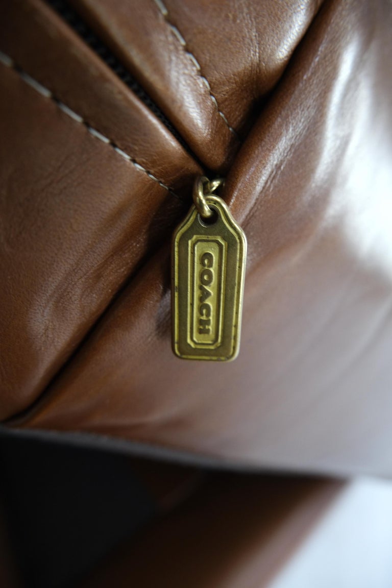 Pair of Brown Tan Leather Lounge Chairs by Coach For Sale at 1stDibs