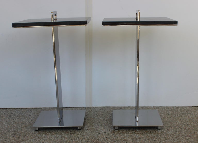 Pair of Brueton Style Side Tables in Polished Steel and Marble For Sale ...