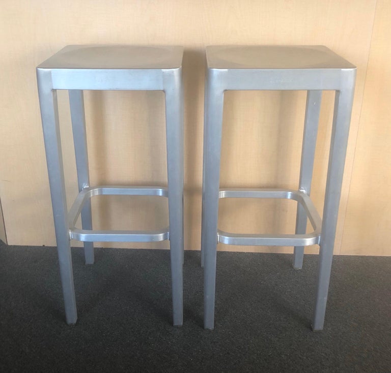 Pair of Brushed Aluminum Bar Stools by Philippe Starck for Emeco at ...