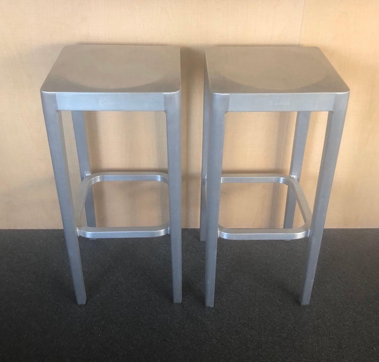 Pair of Brushed Aluminum Bar Stools by Philippe Starck for Emeco at ...